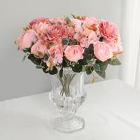 China Simulated European style small handle bouquet of roses, fake flowers, living room home decoration, simulated bouquet of 6 hydrangeas, hibiscus roses for sale