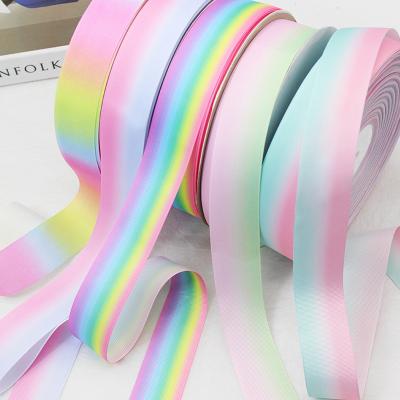 China Gradient Rainbow Ribbed Ribbon Heat Transfer Printing DIY Bow Headband Gift Box Packaging Auxiliary Material Ribbon for Hair Accessories for sale