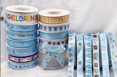 China Gift Baking Bouquet Strap Children's Day Packaging Ribbon with Blue Polyester Weaving Printing Color for sale