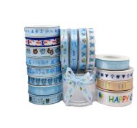 China Gift Baking Bouquet Strap Children's Day Packaging Ribbon with Blue Polyester Weaving Printing Color for sale