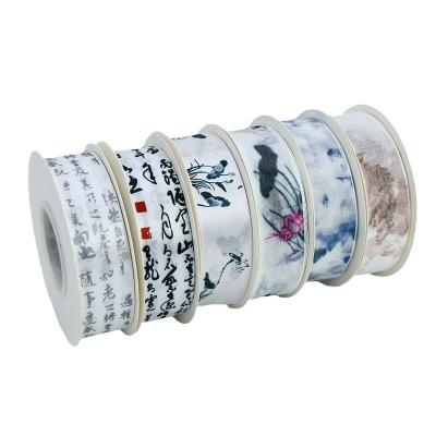 China Chinese style ribbon, ink wash, chiffon ribbon, polyester ribbon, cake, flower ribbon, baking, calligraphy style, handmade DIY strap for sale