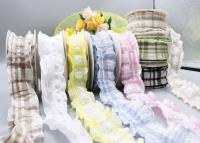 China Washable Japanese and Korean Style Puff Wrinkle Grid Band Hair Accessories Packaging Flower Bow Swimming Edge Grid Ribbon Handmade for sale