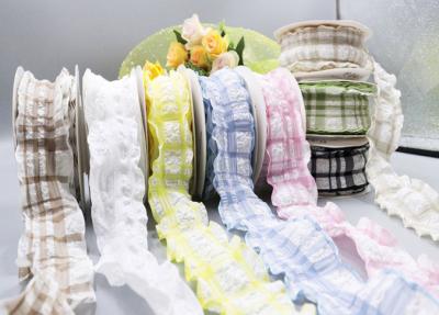 China Washable Japanese and Korean Style Puff Wrinkle Grid Band Hair Accessories Packaging Flower Bow Swimming Edge Grid Ribbon Handmade for sale