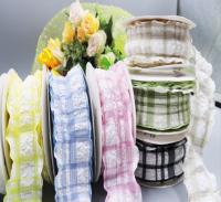 China Washable Japanese and Korean Style Puff Wrinkle Grid Band Hair Accessories Packaging Flower Bow Swimming Edge Grid Ribbon Handmade for sale