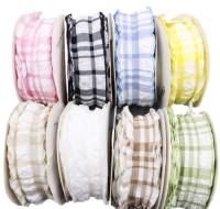China Washable Japanese and Korean Style Puff Wrinkle Grid Band Hair Accessories Packaging Flower Bow Swimming Edge Grid Ribbon Handmade for sale