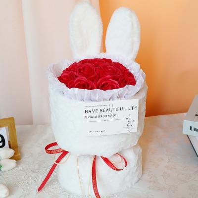 China Qixi Festival flower arrangement bouquet, Mother's Day gift, cute rabbit ears, artificial flowers, soap, flower bouquet finished product for sale