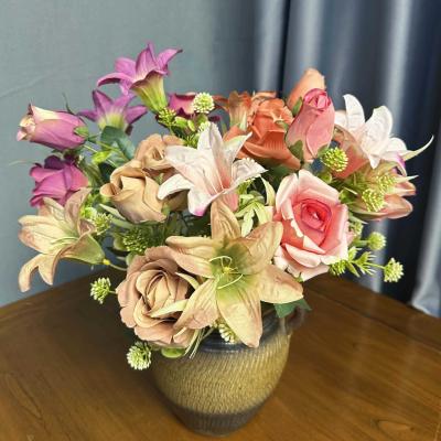 China Simulated Flowers European Rose Lily Combination Bouquet Wedding Home Decoration Decoration Cross border Fake Flower Ornament for sale