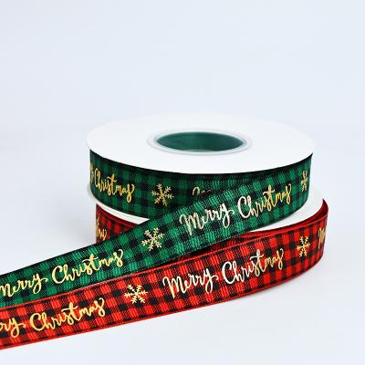 China 2.5cm x 25m Christmas Hot Stamping Checkered Ribbon Perfect for Gift Box Decoration for sale