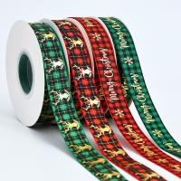 China 2.5cm x 25m Christmas Hot Stamping Checkered Ribbon Perfect for Gift Box Decoration for sale