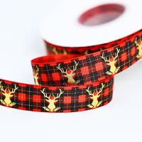 China 2.5cm x 25m Christmas Hot Stamping Checkered Ribbon Perfect for Gift Box Decoration for sale