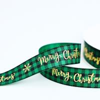 China 2.5cm x 25m Christmas Hot Stamping Checkered Ribbon Perfect for Gift Box Decoration for sale