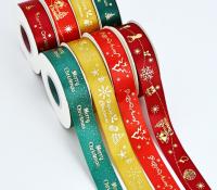 China Hot Stamping Holiday Decoration Gifts Christmas Ribbons Polyester Ribbons Gift Boxes Packaging Ribbons Cross-Border 2.5cm/25m for sale