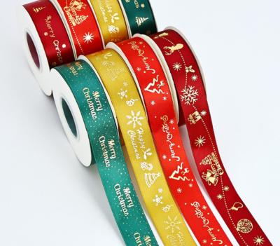 China Hot Stamping Holiday Decoration Gifts Christmas Ribbons Polyester Ribbons Gift Boxes Packaging Ribbons Cross-Border 2.5cm/25m for sale