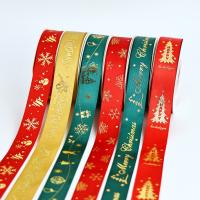 China Hot Stamping Holiday Decoration Gifts Christmas Ribbons Polyester Ribbons Gift Boxes Packaging Ribbons Cross-Border 2.5cm/25m for sale