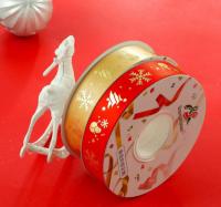 China Hot Stamping Holiday Decoration Gifts Christmas Ribbons Polyester Ribbons Gift Boxes Packaging Ribbons Cross-Border 2.5cm/25m for sale
