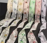 China Green 2.5cm/10m Ribbon Lace Flower Materials for Qixi Valentine's Day Beauty Gauze Bouquet for sale