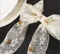 China Green 2.5cm/10m Ribbon Lace Flower Materials for Qixi Valentine's Day Beauty Gauze Bouquet for sale