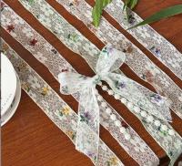 China Green 2.5cm/10m Ribbon Lace Flower Materials for Qixi Valentine's Day Beauty Gauze Bouquet for sale
