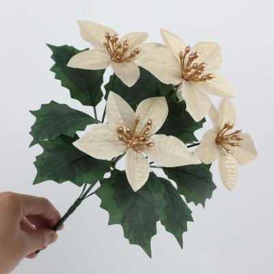 China Cross border simulation of poinsettia Christmas decoration, wedding gifts, fake flower bouquets, DIY ornaments, simulated flowers for sale