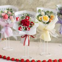 China Cross border popular handmade crochet carnation knitting yarn flower rose gift box Mother's Day finished bouquet gift for sale