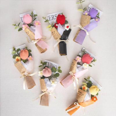 China Cross border popular handmade crochet carnation knitting yarn flower rose gift box Mother's Day finished bouquet gift for sale
