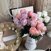 China 7-head Corolla simulation rose, fake flower bouquet, silk flower, artificial flower, wedding hall, high-end living room decoration ornament for sale