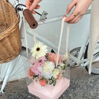China Valentine's Day hand-held flower box, transparent pvc folding diy bouquet for sale
