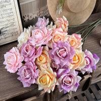 China Three head embossed rose wedding decoration flower material flower wall background simulation flower home soft decoration rose finished product for sale