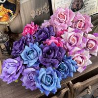 China Three head embossed rose wedding decoration flower material flower wall background simulation flower home soft decoration rose finished product for sale