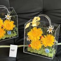 China Acrylic hand-held flower arrangement box, fresh flower bouquet, floral art packaging box, diy material waterproof transparent light luxury souvenir gift box for sale