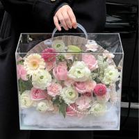 China Acrylic hand-held flower arrangement box, fresh flower bouquet, floral art packaging box, diy material waterproof transparent light luxury souvenir gift box for sale
