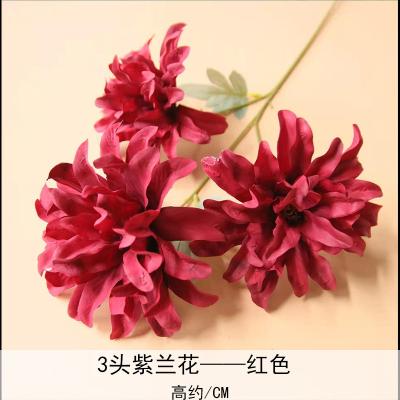 China Wedding simulation flower, three head purple orchid, wedding hall flower, home decoration, silk flower, photography, decoration, bouquet for sale