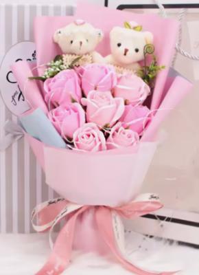 China Soap Rose Bouquet Gift Box Soap Artificial Flower with Bear and Led Birthday Valentine Wedding Gift for sale