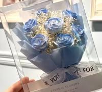 China Mini Flower Bouquet Valentine's Day Ice Blue Rose Soap Flower Bouquet Full of Star Dried Flowers for Girlfriend Wife Gift for sale