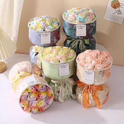 China Handmade Soap Flower Bouquet Valentine Gift Graduation Children Day Decorative Wedding Favor Soap Rose Finished for sale