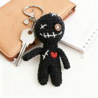 China Black Color Evil Crochet Doll Customized Knitting Cursed Doll with Red Heart Handmade Keychain Hanger for pp Stuffed Plush Doll for sale