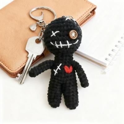 China Black Color Evil Crochet Doll Customized Knitting Cursed Doll with Red Heart Handmade Keychain Hanger for pp Stuffed Plush Doll for sale
