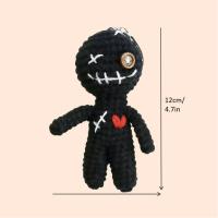 China Black Color Evil Crochet Doll Customized Knitting Cursed Doll with Red Heart Handmade Keychain Hanger for pp Stuffed Plush Doll for sale