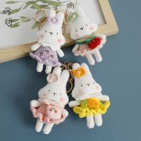 China Handmade Knitted Rabbit Keychain Cute Wool Knitted Flowered Rabbit Doll Handcrafted Exquisite Decorative Item for sale