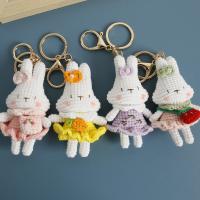 China Handmade Knitted Rabbit Keychain Cute Wool Knitted Flowered Rabbit Doll Handcrafted Exquisite Decorative Item for sale