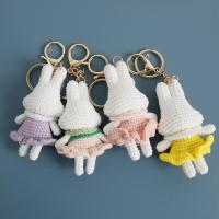 China Handmade Knitted Rabbit Keychain Cute Wool Knitted Flowered Rabbit Doll Handcrafted Exquisite Decorative Item for sale