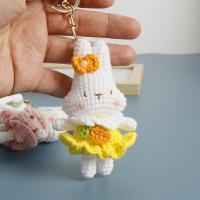 China Handmade Knitted Rabbit Keychain Cute Wool Knitted Flowered Rabbit Doll Handcrafted Exquisite Decorative Item for sale