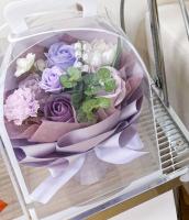 China Soap Rose Flower Bouquet Mothers Day Gift With Handbag Gift Box Artificial Clear Flower Bow Tie Floral Scented Rose for sale