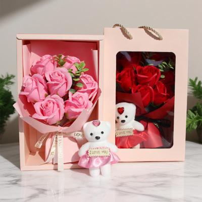 China Handmade Modern Bear-Shaped Soap Flower Bouquet 7 Roses Creative Gift for Valentine's Day Mother's Day Teacher's Day for sale