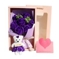 China Handmade Modern Bear-Shaped Soap Flower Bouquet 7 Roses Creative Gift for Valentine's Day Mother's Day Teacher's Day for sale