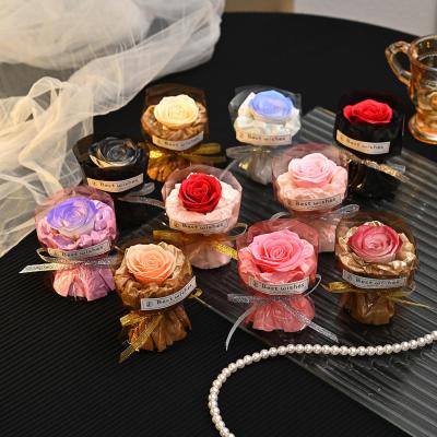 China Handmade Mini Soap Rose Bouquet Dried Flower Gift Model HBL006 Wool Foam Linen Soap Flower for Wedding Valentine Corporate Holiday Decor for sale