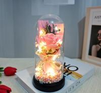 China Ornament Girlfriend Glowing Rose Glass Cover Dried Soap Flower Bouquet for Mother's Day & Valentine's Day Preserved Plants Gift for sale