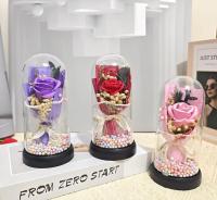 China Ornament Girlfriend Glowing Rose Glass Cover Dried Soap Flower Bouquet for Mother's Day & Valentine's Day Preserved Plants Gift for sale