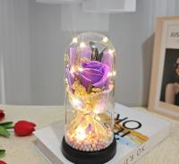 China Ornament Girlfriend Glowing Rose Glass Cover Dried Soap Flower Bouquet for Mother's Day & Valentine's Day Preserved Plants Gift for sale