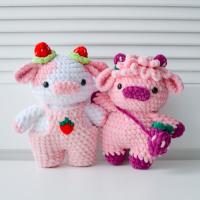 China Custom Pink Plushie Cow Toy Strawberry Cow Amigurumi Crochet Doll with Plush Animal Stuffed Animal Toys for sale
